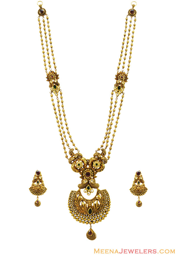 22k Antique Long Patta Set - StBr12310 - 22k gold exclusive long patta necklace earring set ...