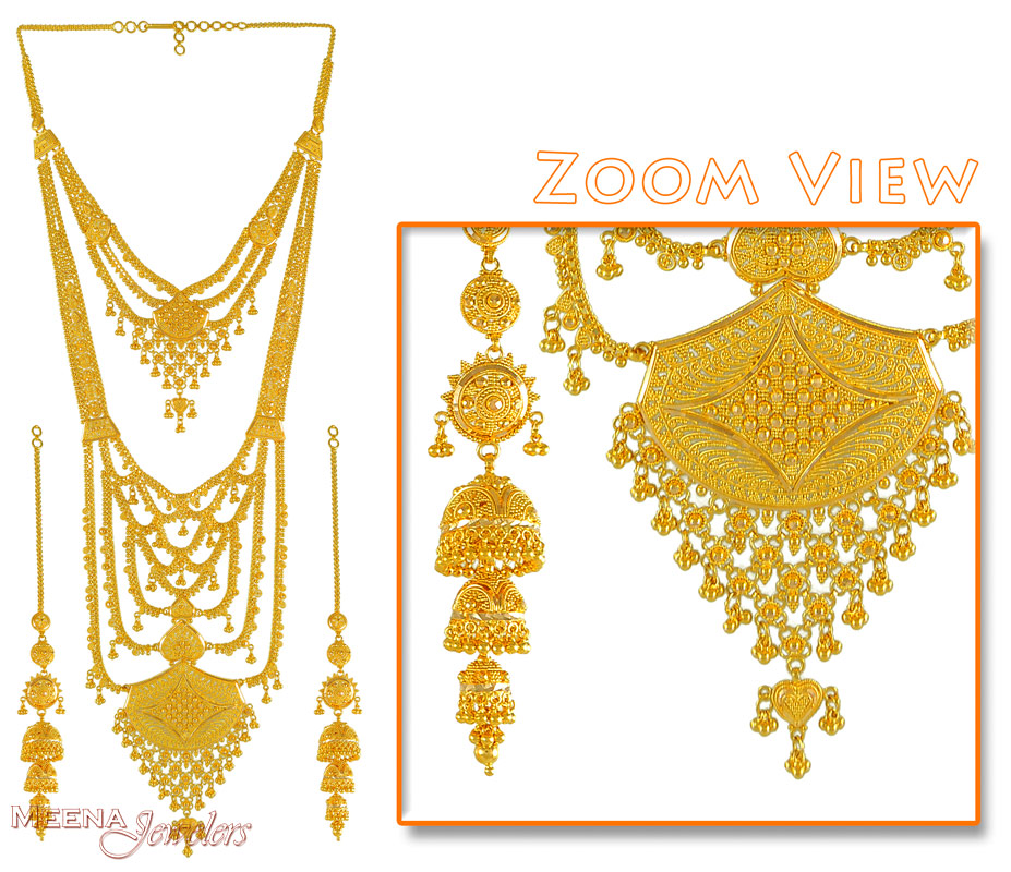 22Kt Gold Rani Haar - StBr3353 - 22kt Rani Haar ( Indian Gold Necklace and Earrings Set) with ...