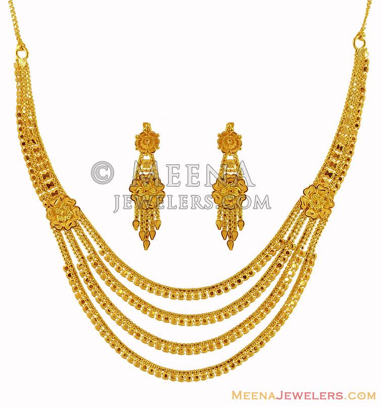 22k Two Tone Layered Necklace Set - StGo16817 - 22Kt Gold Two Tone Four Layered Necklace ...