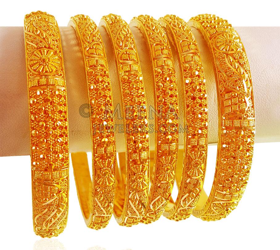 22k Gold Bangles (6 Pc) - BaSt22505 - 22KT Gold Bangles Set (6 PCs ... 22k Gold Bangles (6 Pc) - BaSt22505 - 22KT Gold Bangles Set (6 PCs ...