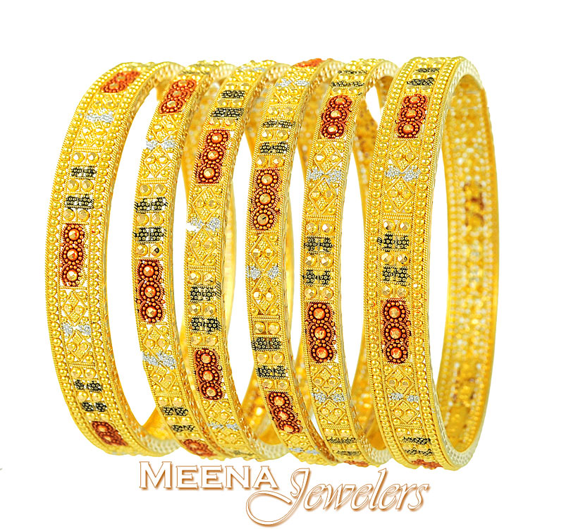 Gold Bangles Set (2 middle ones available) - BaSt2608 - 22Kt Gold ...