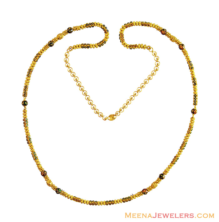 Meenakari Designer Long Chain 22k - ChLo14064 - 22Kt Gold Ladies Long ...