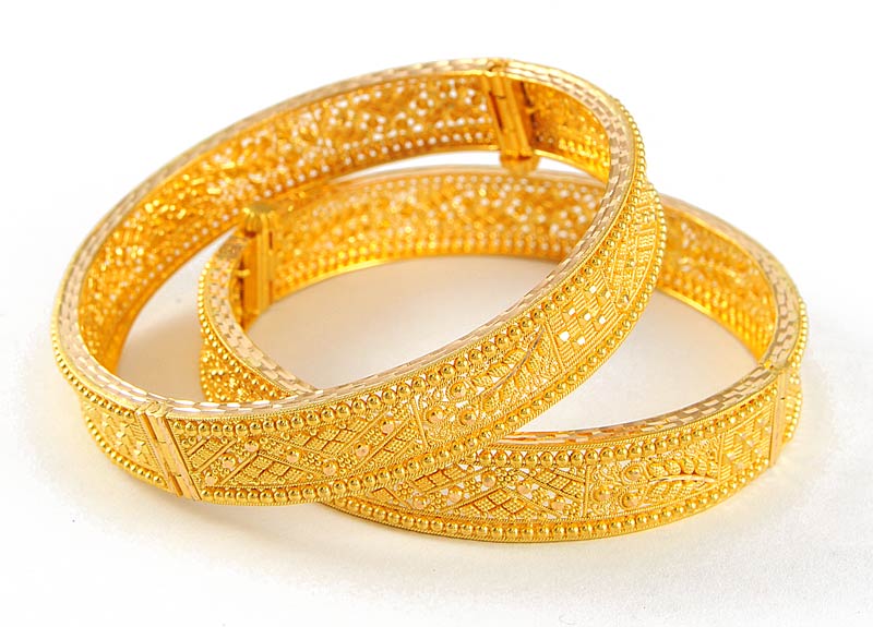 Gold Kadas (22kt Gold) - BaKa4118 - 22kt Gold kadas (2pcs) with Diamond ...