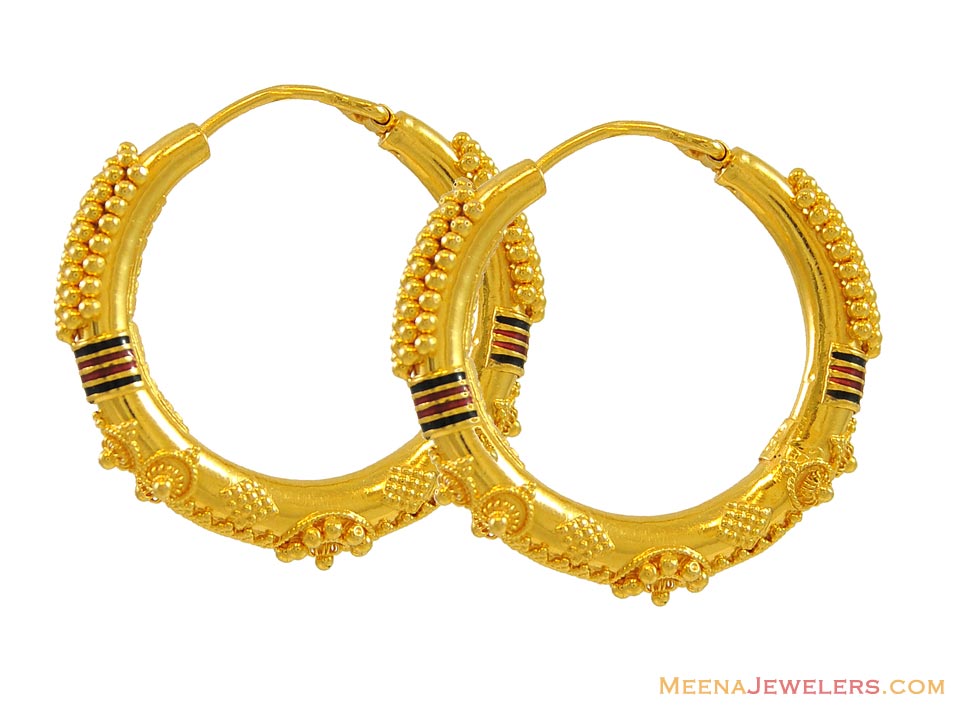 22k Traditional Bali - ErHp9361 - 22k yellow gold hoops (Bali) with ...