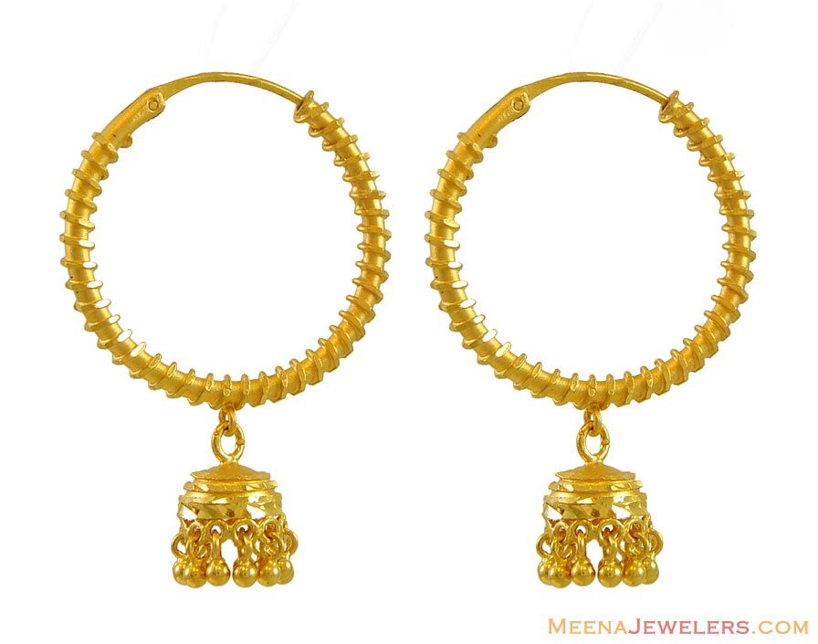 22k Yellow Gold Bali ( Earrings) - ErHp9365 - 22K gold designer hoop ...