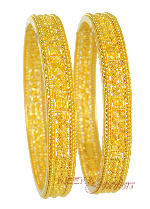 Gold Filigree Bangles - BaGb3279 - 22Kt Gold Filigree Bangles (set of 2 ...