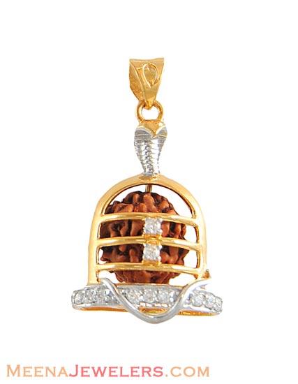 Gold Shivling with rudraksh - PeOm6045 - 22k Gold holy Shivling pendant ...