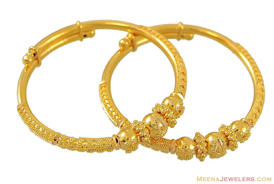 22Kt Filigree Bangles (kids) - BjBa8957 - 22kt Gold Indian Baby Bangles ...