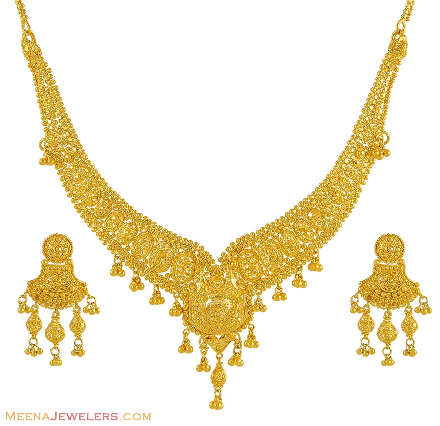 22Kt Gold Necklace Set - StGo8794 - 22Kt Gold Necklace and Earring Set ...