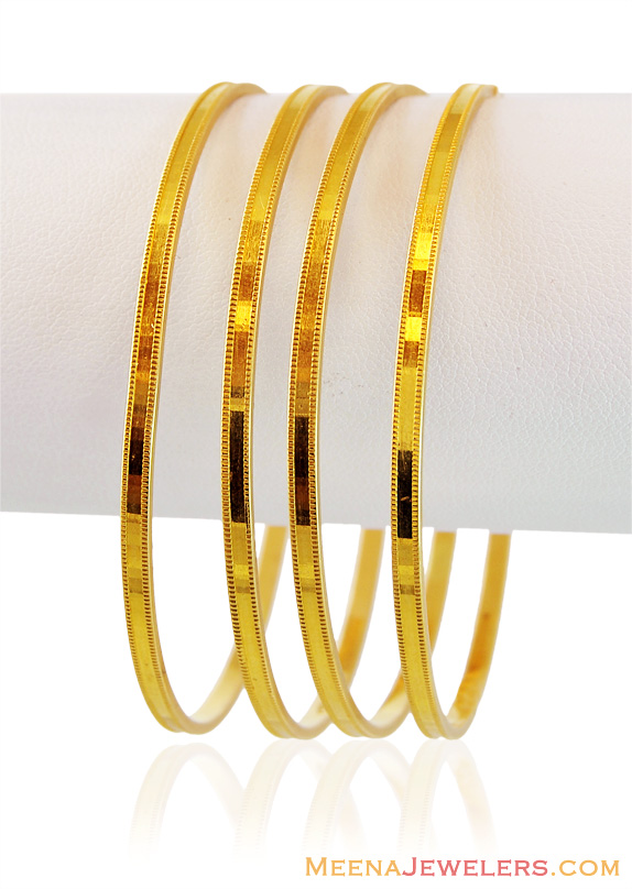 Plain Gold Bangles Set (4 pcs) 22k - BaSt15851 - 22k gold fancy bangles ...