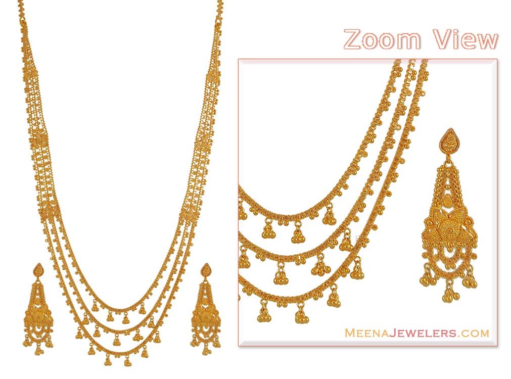 22Kt Gold Chandra Haar - StBr7380 - 22K Gold Necklace and Earrings set ...