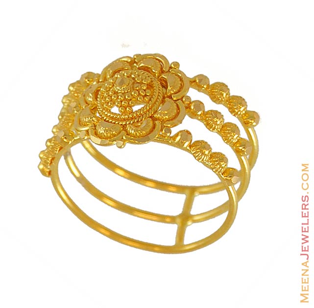 22k Gold Indian Filigree Ring. - RiLg6542 - 22K Gold three layered ...