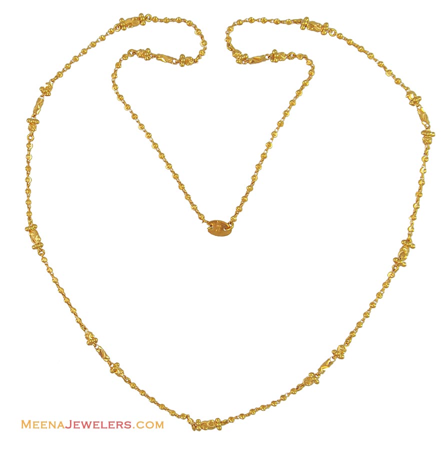 22K Gold Long Beads Chain - ChLo10639 - 22Kt gold long ladies chain ...