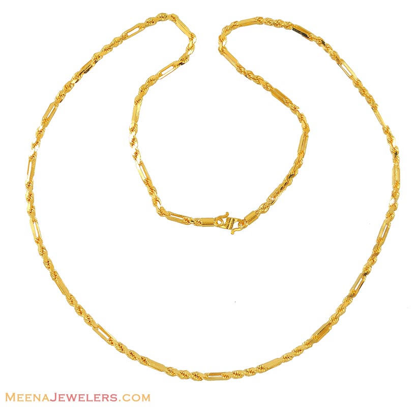 22K Gold Chain (22 Inch) - ChMs8830 - 22K Gold Rope Chain for Mens with ...