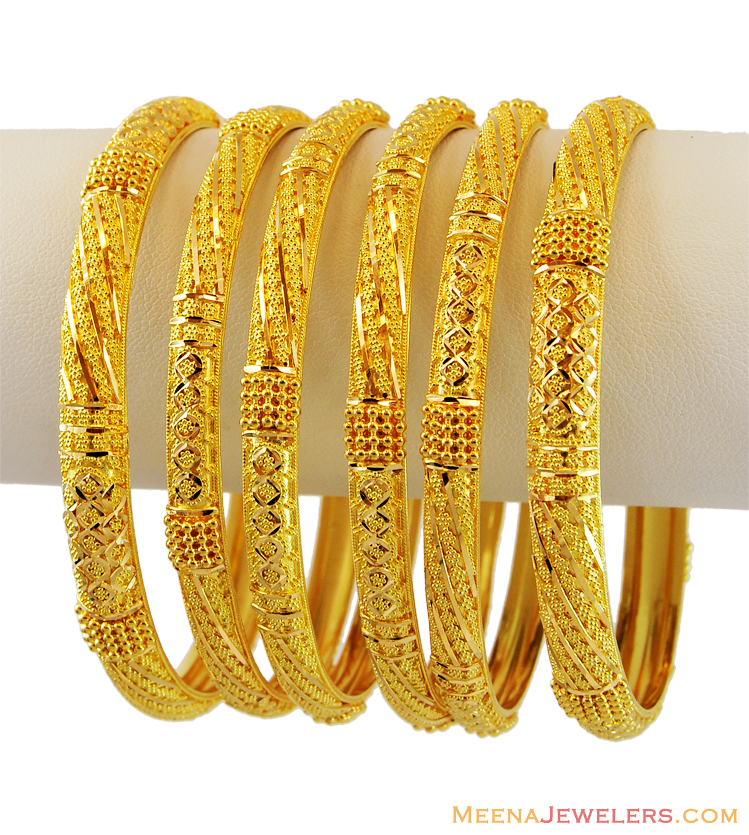 22k Fancy Gold Bangles(2 SIDE KADA ONLY) - BaSt13221 - 22k yellow gold ...