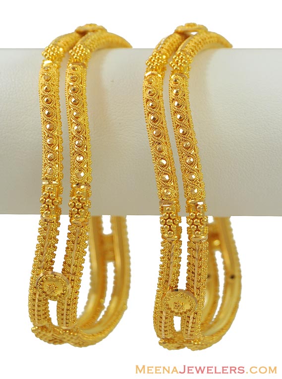 22K Gold Fancy Bangles - BaGo10381 - 22Kt Gold handmade fancy bangles ...