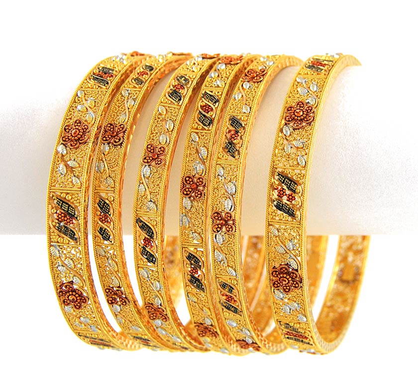 Multi Tone Bangle (set of 6) - BaSt3988 - 22Kt Gold Bangles Set of 6 ...