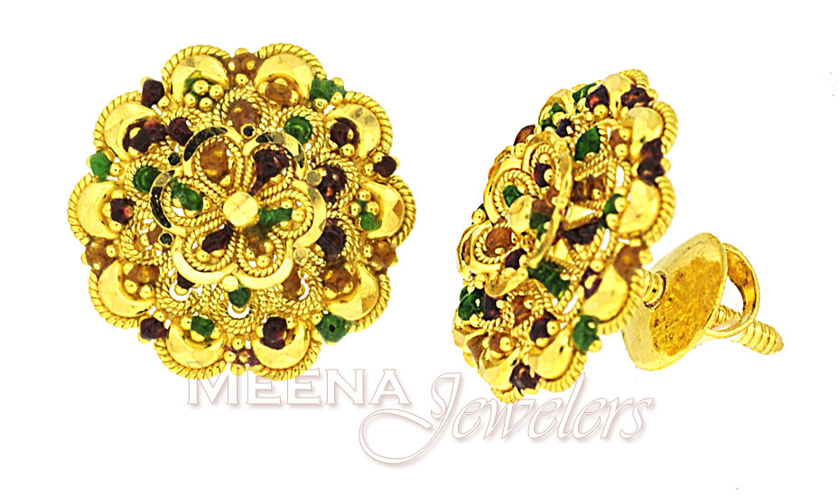 Gold Tops with enamel work - ErGt2412 - 22Kt Gold fancy Tops ...