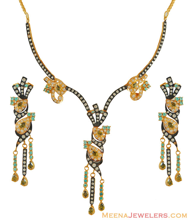 22k pakistani Cz Necklace Set - StGd7163 - 22K Gold Designer pakistani ...