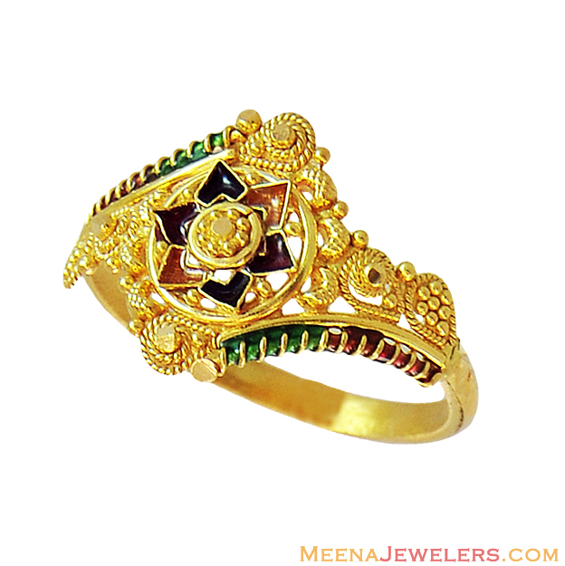 22k Gold Fancy Meenakari Ring - RiLg12594 - 22K Fancy Gold Ring with ...