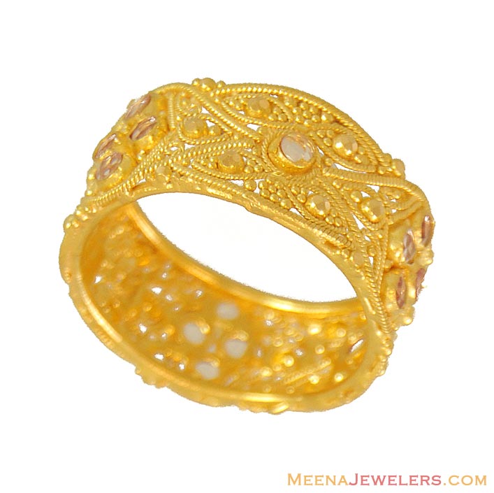 Indian Gold Ring (with Polki) - RiLg9702 - 22 Karat Indian Gold Ring ...