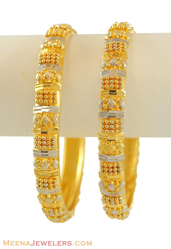 22K Two Tone Bangles - BaGo8749 - 22Kt Gold Two-tone ( rhodium plated ...