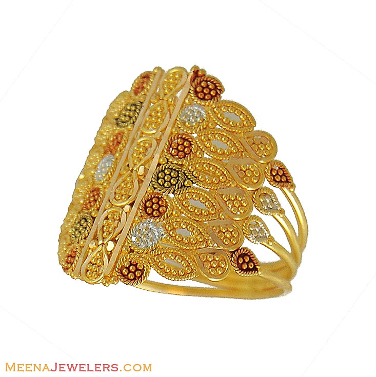 Indian 3 tone Ring (22 Karat) - RiLg9014 - 22K Gold three-tone multi ...