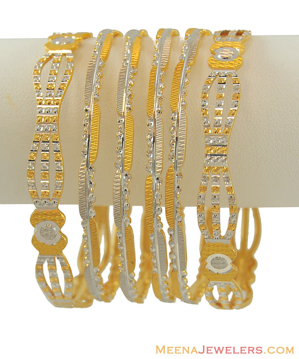 22K Gold Laser Bangles Set - BaSt8036 - 22k Gold Laser bangle (set of 6 ...