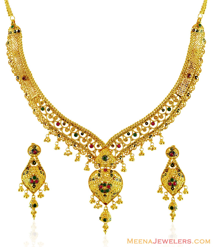 Designer Gold Precious Stones Set - StGo15363 - 22K Gold Designer ...