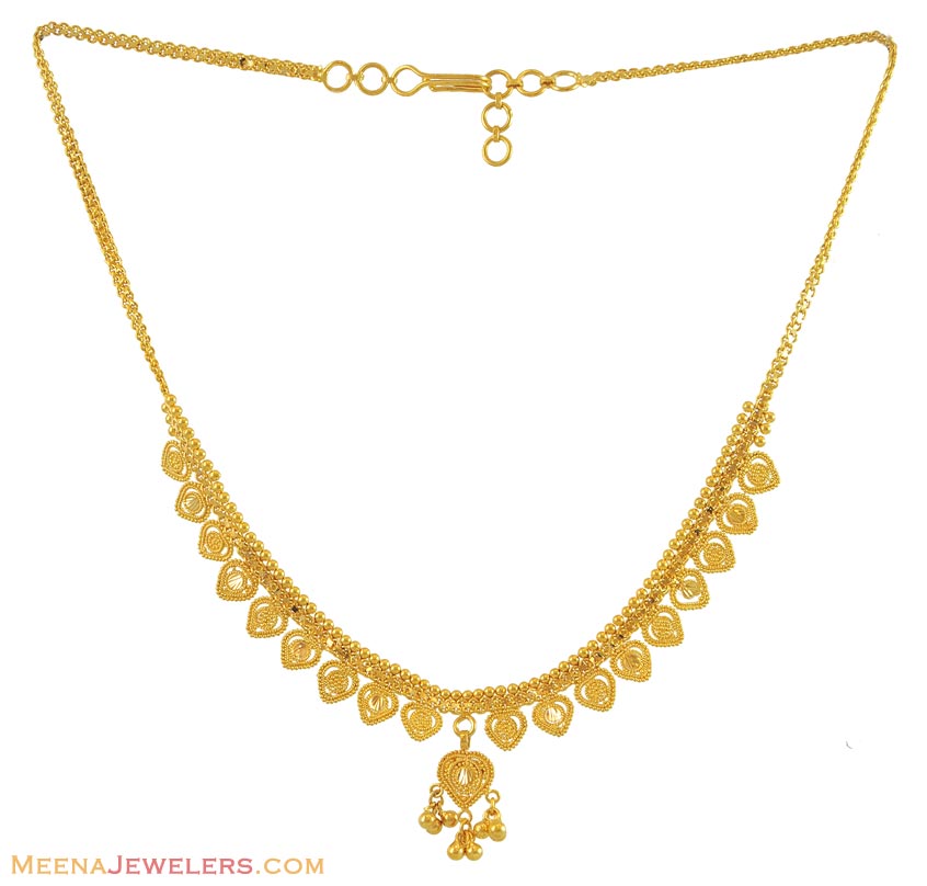 22K Gold Necklace Set - StLs10971 - 22K Gold Necklace and Earrings set (indian style) with ...