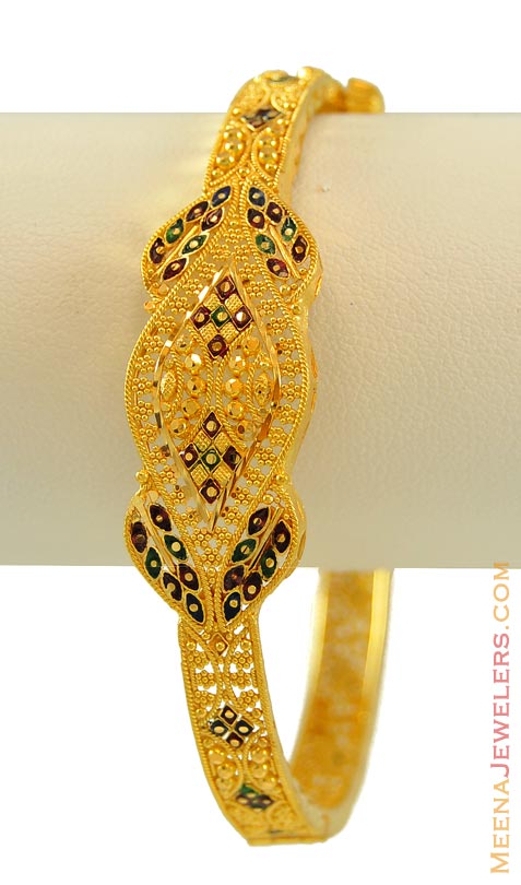 22k Designer Meenakari Kada - BaKa9163 - 22K gold single kada with ...
