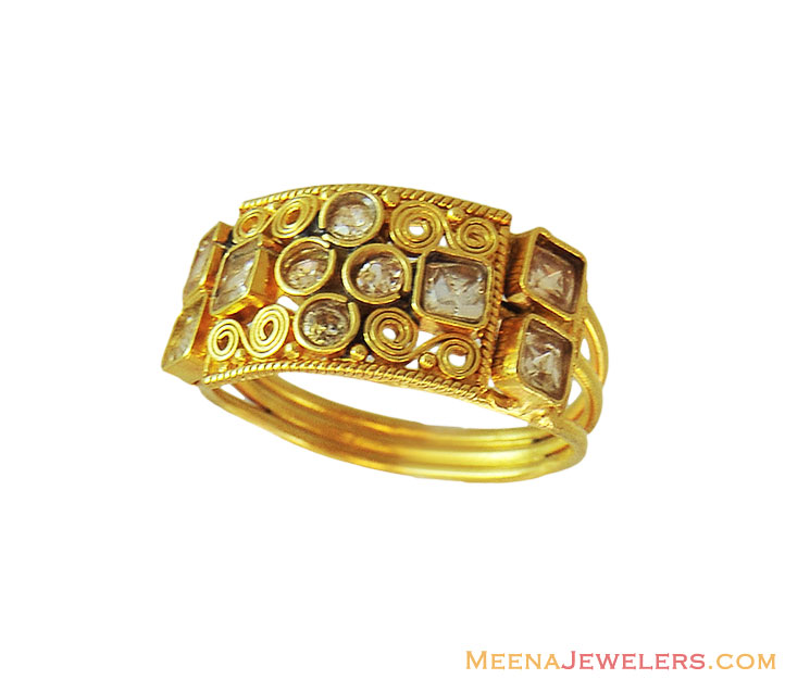 22K Gold Indian Ring - RiLg12456 - 22K Gold Indian Ladies Ring with ...