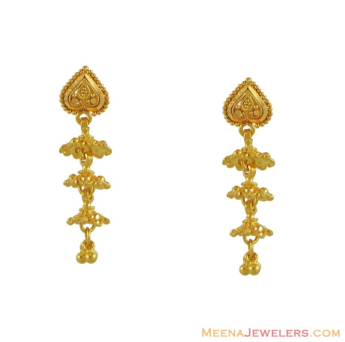 22kt Gold Hanging Earrings - ErFc8563 - 22kt Gold Earrings with layered ...
