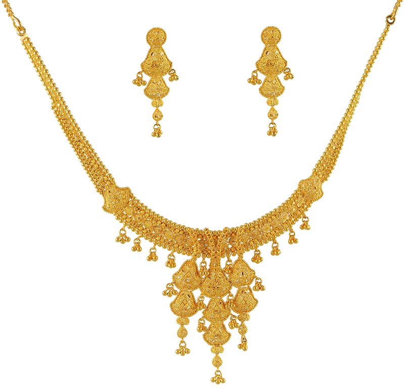 Gold Fancy Necklace Set (22K) - StGo4244 - 22Kt Gold fancy Necklace and ...