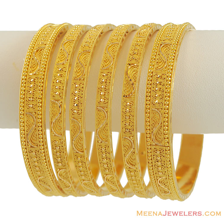 22K Gold Indian Bangles Set - BaSt7407 - 22K Gold Bangles (Set of 6 ...