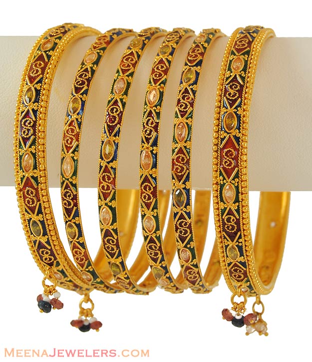 22K Gold Antique Bangle Set - BaAn7030 - 22Kt Gold Antique Set of 6 ...