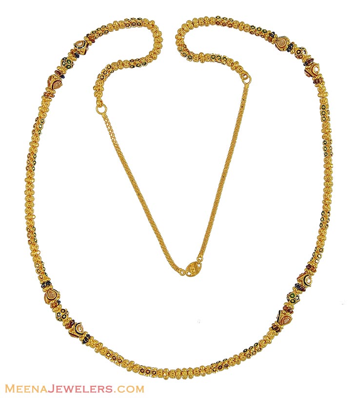 Gold Meenakari Chain (26 inches) - ChLo9464 - 22k gold fancy long chain ...