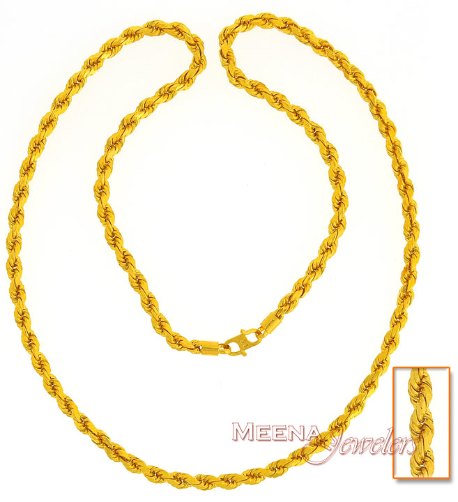 22K Gold Men's Rope Chain (26 Inch) - ChMe2985 - 22K Gold Men's Rope ...