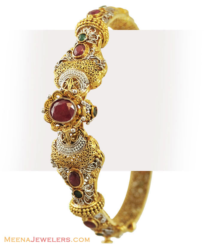 22k Designer Antique kada(1 Pc) - BaKa11508 - 22k gold hand made ...