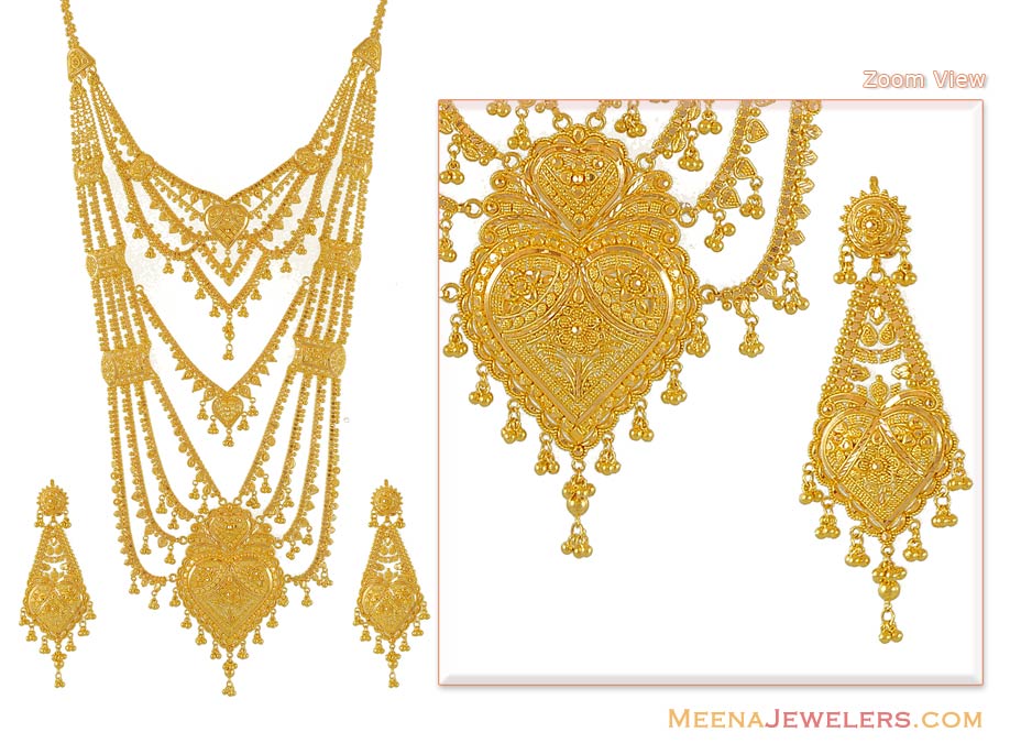 22Kt Rani Haar (Indian Bridal Necklace Set) - StBr6349 - 22k gold Rani Haar / bridal necklace ...