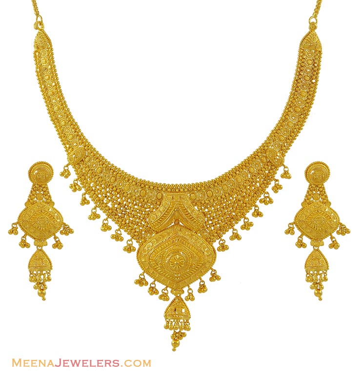 Indian Necklace Set ( 22k Gold) - StGo8232 - 22K yellow gold indian ...