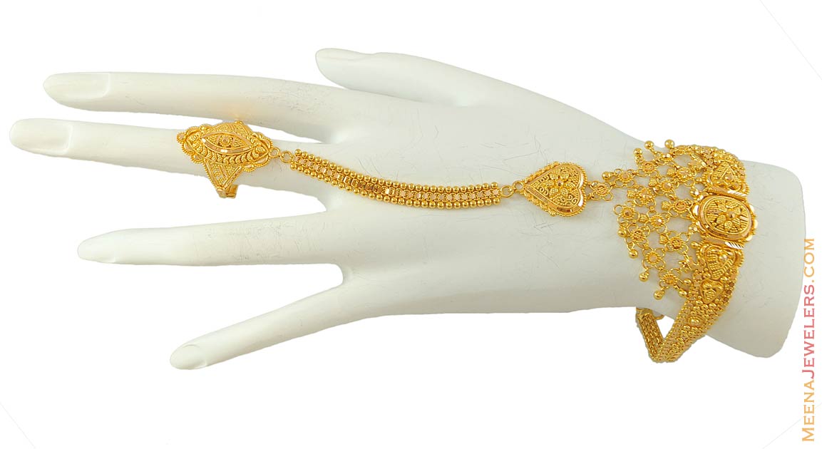 22k Single Ring Bracelet(Panja) - Brla7256 - 22kt gold bracelet (panja ...