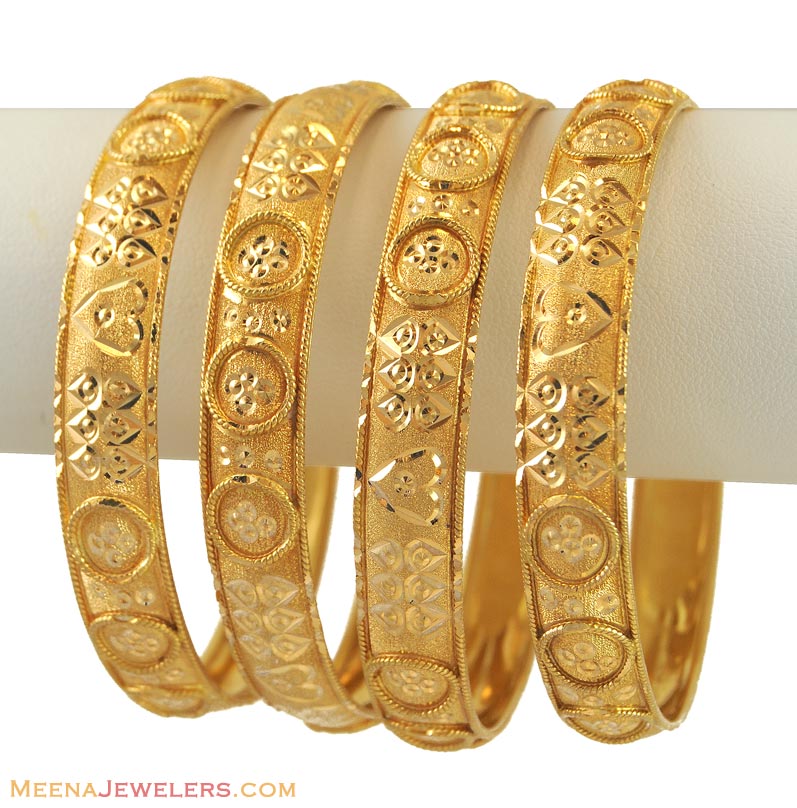 21kt Gold Bangles(4 pcs) - BaGo10597 - 21k gold broad bangles (4 pcs ...