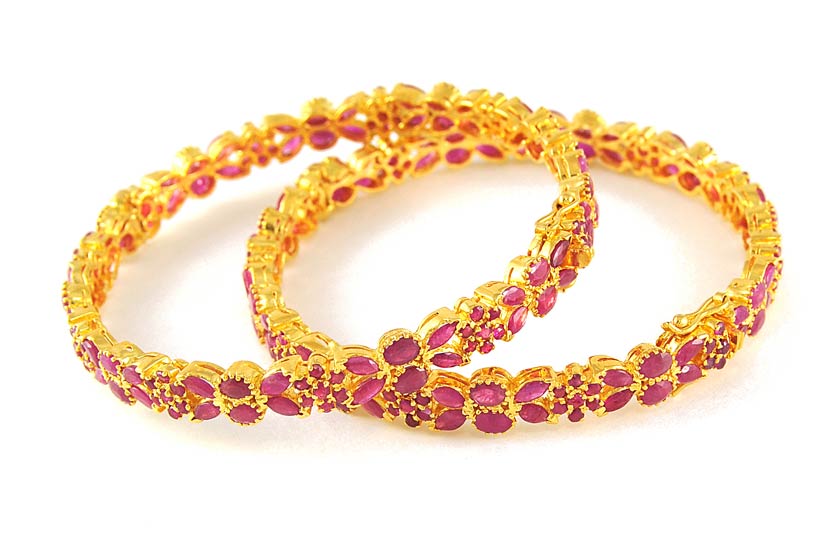 Precious Ruby Bangles - BaPs4465 - 22K Gold Ruby Bangles with precious ...
