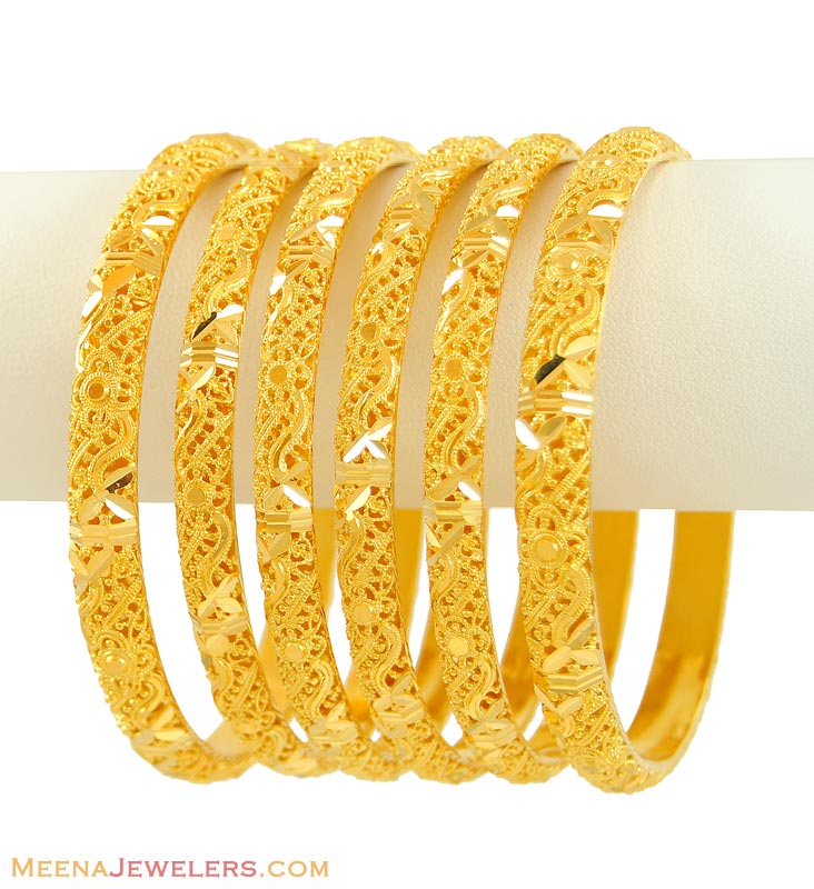 Gold Bangle Set - BaSt8379 - 22Kt Gold Bangles With intricate filigree ...
