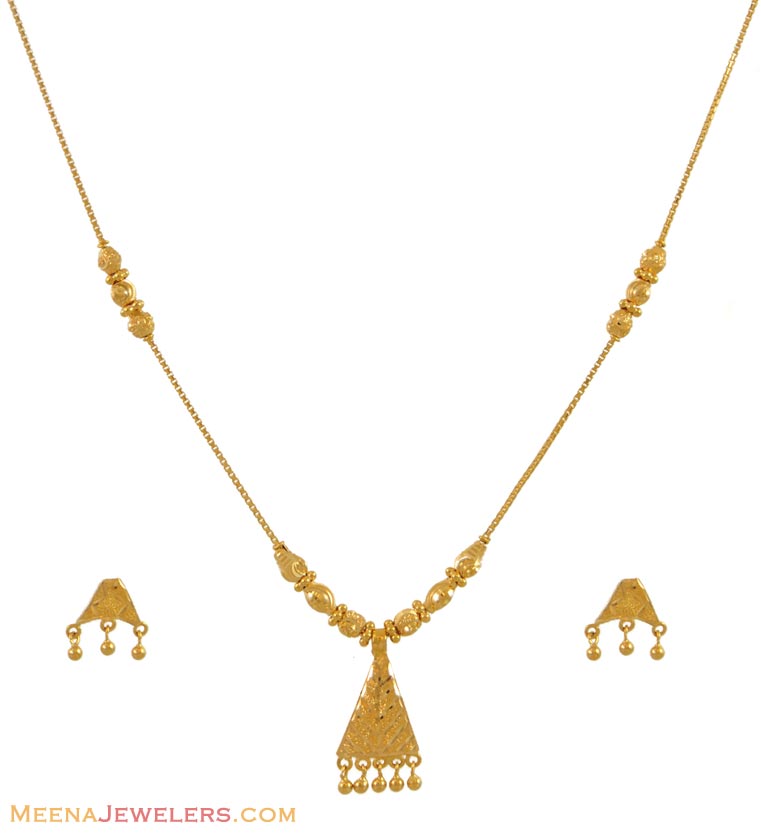 22K Gold Necklace Set - StLs9759 - 22K Gold Necklace Set with Filigree ...