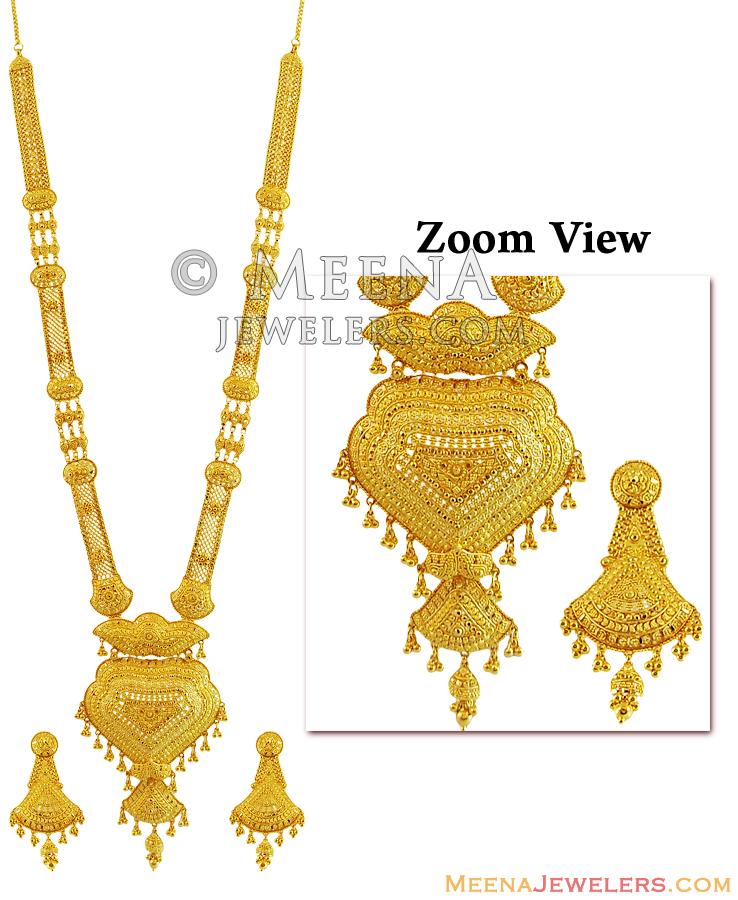 22K Designer Filigree Patta Haar - StBr12644 - 22k yellow gold long necklace and earring set ...