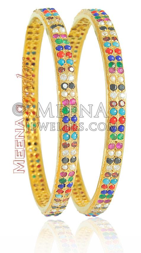 22Kt Gold Navratan Bangles - BaPs3454 - US$ 2,254 - 22Kt Gold Navratan ...