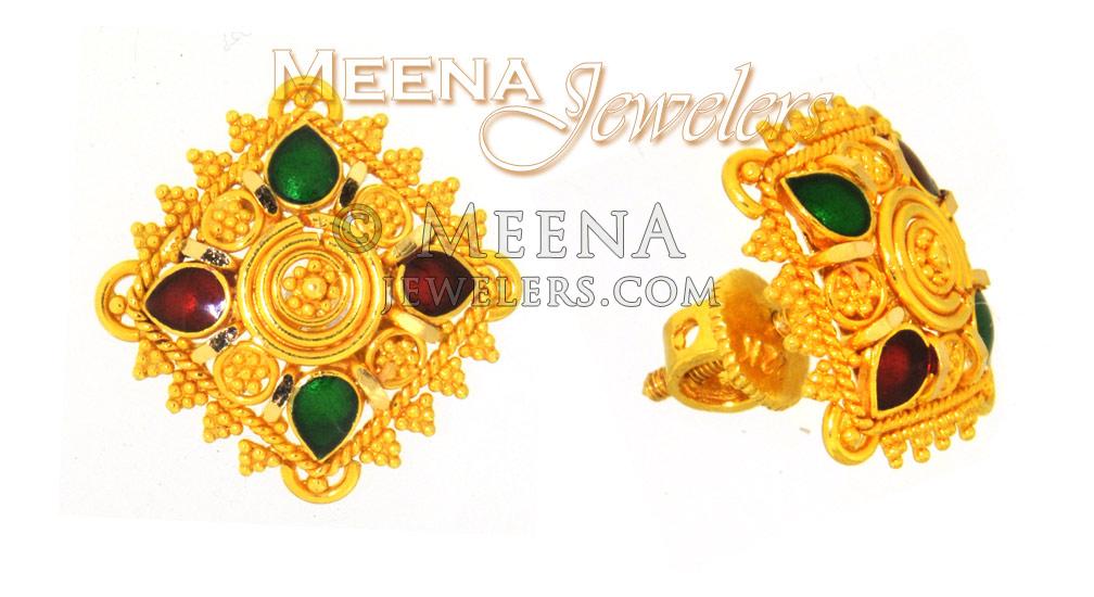 22Karat Gold Earrings - ErGt1208 - 22Karat Gold Earrings with Enamel ...