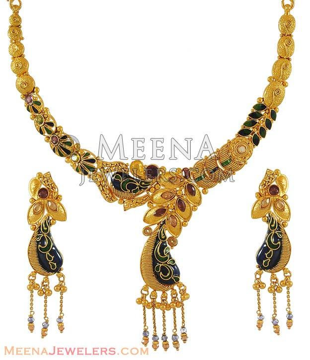 22K Gold Antique Necklace Set - StAn6692 - 22k Antique necklace ...